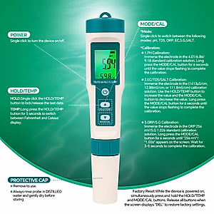 RAINLEOTI PH and TDS Meter, 7-in-1 Digital pH Tester for Water, PH/TDS/EC/SG/ORP/Salt/Temp