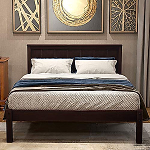 JCSTEU Twin Bed Platform Bed Frame with Headboard, Wood Frame Bed No Box Spring, Wood Slat Support Platform Bed Easy Assembly, Espresso