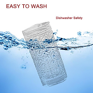 Drinking Glasses Set of 4-14oz Green Glass Water Cups for Christmas Dinner Tableware - Exqusite Highball Glasses fits Hotel, Restaurant, Farmhouse - Dishwasher Safe