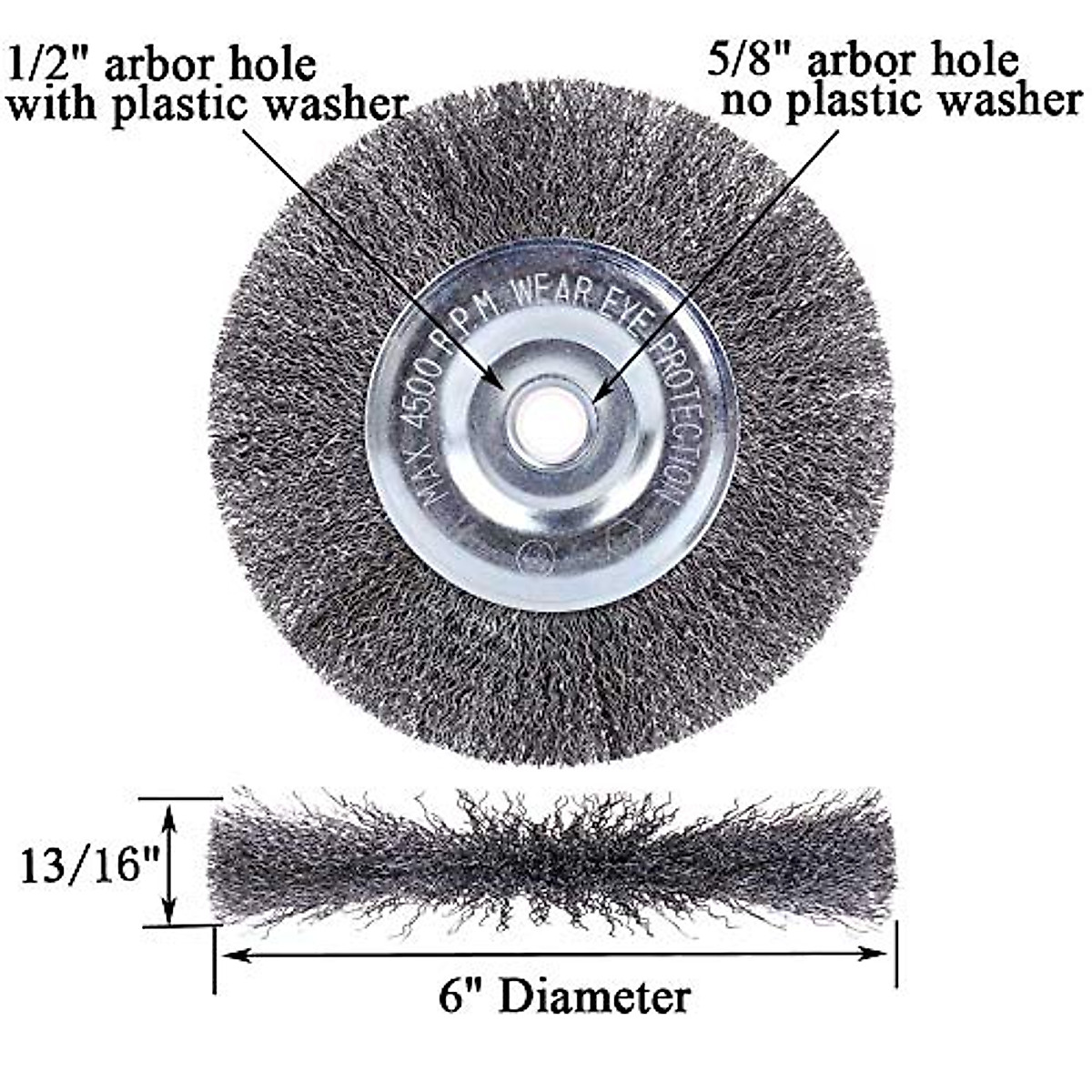 6 inch Wire Wheel for Bench Grinder,Coarse Crimped Wire 0.012-Inch with 1/2'' and 5/8'' Arbor Hole,2PCS