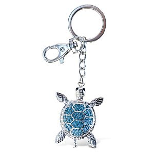Aqua79 Blue Sea Turtle Keychain - Silver 3D Sparkling Charm Rhinestones Fashionable Stylish Metal Alloy Durable Key Ring Bling Crystal Jewelry Accessory with Clasp