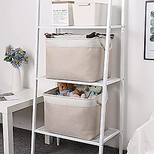 Bidtakay Baskets Set Fabric Storage Bins-Beige Bundled Baskets of 2 Large Baskets 16" X 11.8" X 11.8" + 3 Medium Baskets 15" X 11" X 9.5" for Organizing, Closets