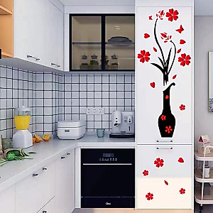 Kitchen Wall Decor Stickers Kitchen Quotes this Kitchen is Seasoned with Love Red Heart Butterfly Wall Sticker Removable Wall Decals Vase Wall Art Sticker for Dinning Room Kitchen Restaurants Home