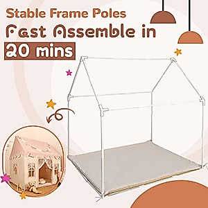 Kids Play Tent with Non-Slip Mat, Star Lights, Decorating Flag, Lace Curtains Playhouse with 4 Windows, Machine Washable, Indoor and Outdoor Play Tent for Kids, Girls, Pink, 47" x 40" x 52"