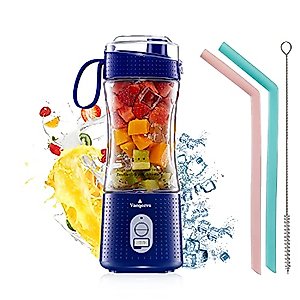 Portable Blender, Vaeqozva USB Rechargeable Smoothie on the Go Blender Cup with Straws, Protein Shakes Fruit Mini Mixer for Home, Sport, Office, Camping - Navy Blue