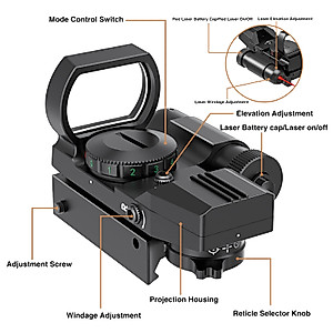 Feyachi RSL-18 Reflex Sight - 4 Reticle Red & Green Dot Sight Optics with Integrated Red La-ser Sight Less Than 5mW Output