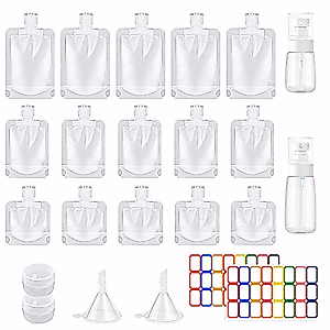 Homgaty Refillable Travel Pouches, 23Pcs Empty Squeeze Pouches (30ml/50ml/100ml), 2pcs Cosmetic Jars, TSA Approved Stand Up Pouch for Toiletry, Portable Travel Fluid Makeup Packing Bag