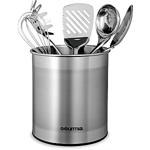 Gourmia GCH9345 Rotating Kitchen Utensil Holder – Spinning Stainless Steel Organizer to Store Cooking and Serving Tools - Dishwasher Safe, Non Slip Bottom – Use as Caddy or Pencil Cup