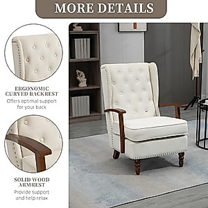 MOONMISS Mid-Century Accent Chair - Velvet Accent Chair with Wood Frame, Comfy Accent Chair with Soft Seat for Living Room, Bedroom, Office, Beige