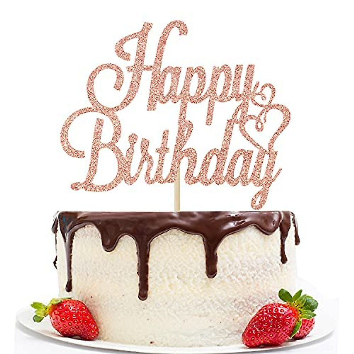 Rose Gold Glitter Happy Birthday Cake Topper, Birthday Party Decorations Supplies