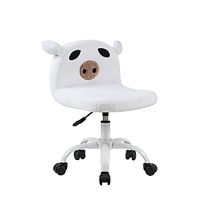 GIA Faux Fur Fuzzy Kids Desk Adjustable and Swivel Rolling Chair, White Piggy Shape
