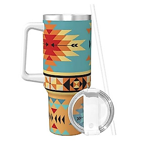 Xiexide 40oz Sweatproof Office Native Southwest American Indian Aztec Navajo Tribal Double Walled Vacuum Insulatedith Handle And Straw,Hot & Cold Drinks