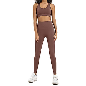 HAODIAN Women's Yoga Outfits 2 Piece High Waisted Leggings with Sports Bra Gym Clothes Sets(Brick Red,M)