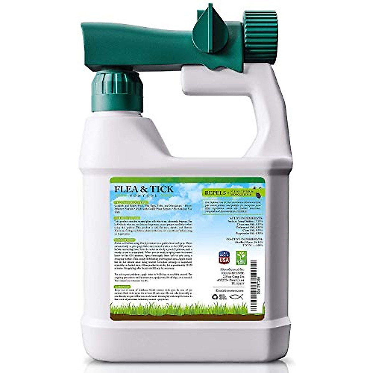 Eco Defense Flea, Tick, and Mosquito Spray for Yard and Perimeter - Safe Around Kids, Pets, Plants - Outdoor Barrier Control & Repellent - Ready-to-Spray Covers Up to 5,000 sq ft