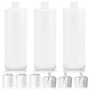 IMPRESA 3 Pack 16oz Plastic Bottle with 6 Caps in 2 Styles - BPA Free Latex-Free, Food-Grade, Great for Shampoo, Body Wash, Sauce and More