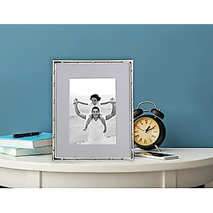8x10'' Bamboo Detail Designs Silver Metal Picture Frame with Mat for 5x7'' Set of 2, Narrow Silver Plated Photo Frames 5 x7'' With Soft Touch Velvet Backing for Desktop and Wall Décor(Silver)