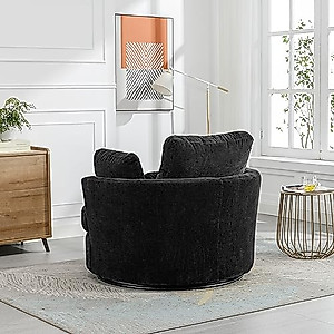 360° Swivel Accent Barrel Chair and Half Crescent Moon Storage Bench Large Ottoman with 4 Pillows,Upholstered Oversized Leisure Round Loveseat Recliner Sofa Chaise Lounge Circle Armchair for Club