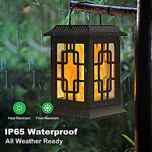 Woenergy Solar Lanterns Outdoor, Waterproof Solar Hanging Lanterns, Flickering Solar Garden Lights Outdoor Lantern, LED Lanterns Lights for Patio Pathway Deck Yard (2 Packs)