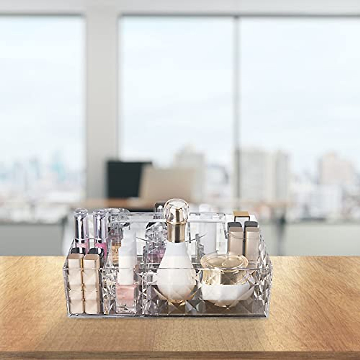 Lurrose Makeup Storage Organizer Caddy Divided Basket Bin with Handle Plastic Portable Cosmetic Caddy Tote Sundries Basket for Kitchen Bathroom and Cabinet Organizing