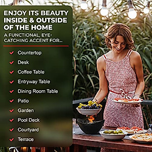 Vizayo Tabletop Fire Pit for Patio - 11 x 5.3 inch Indoor Outdoor Table Top Firepit Bowl - Use Gel Fuel Cans, Bioethanol or Isopropyl Alcohol - Tabletop Fireplace for Balcony, Patio Decor - Black