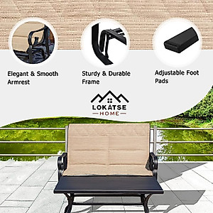 LOKATSE HOME 2 Pieces Outdoor Furniture Patio Bench Glider Chair Metal Coffee Table, Loveseat Set, Beige