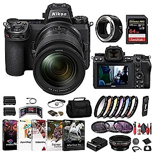 Nikon Z7 II Mirrorless Camera with 24-70mm f/4 Lens (1656) + FTZ II Adapter + 64GB Memory Card + Filter Kit + Wide Angle Lens + Color Filter Kit + Bag + EN-EL15c Battery + Charger + More (Renewed)