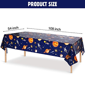 Space Tablecloth Decorations, Plastic Solar System Table Cover Planet Design for Kids Space Theme Birthday Party Decorations and Supplies, 54 x 108 Inch (3 Pieces)