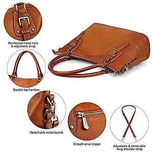 S-ZONE Women's Vintage Genuine Leather Tote Handbag Large Crossbody Bag Shoulder Purse with Zipper Pocket Outside (Medium-Brown)