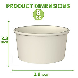 Axe Sickle 100 Pcs 8 Ounce Paper Ice Cream Cups Disposable Dessert Bowls for Hot or Cold Food, Sundae, Frozen Yogurt, Soup, White