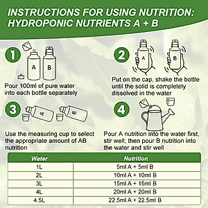 Hydroponic Plant Food (600ml in Total), A&B Indoor Plant Food for Hydroponics System and Potted Houseplants, Seed Pods kit Plant Food Hydroponic Nutrients for Growing Vegetables Fruits Flowers Herbs