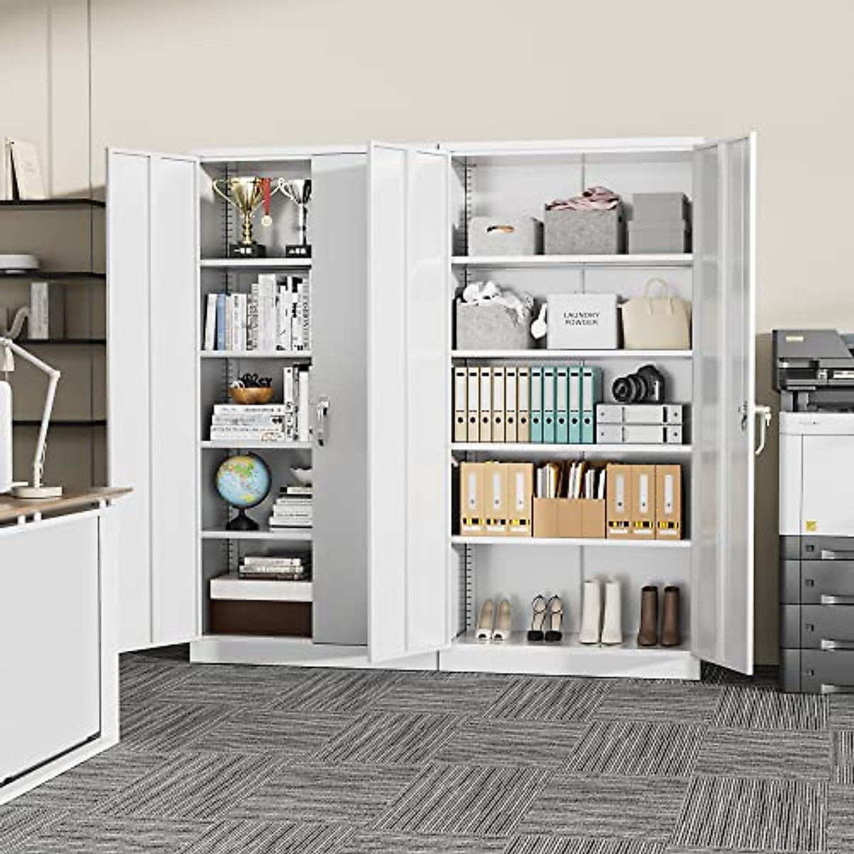 Greenvelly White Metal Storage Cabinet, 72" Locking Storage Cabinets with Doors and 4 Shelves, Tall Tool Storage Cabinet for Garage, Steel Lockable File Cabinet Metal Locker for Home Office, Classroom