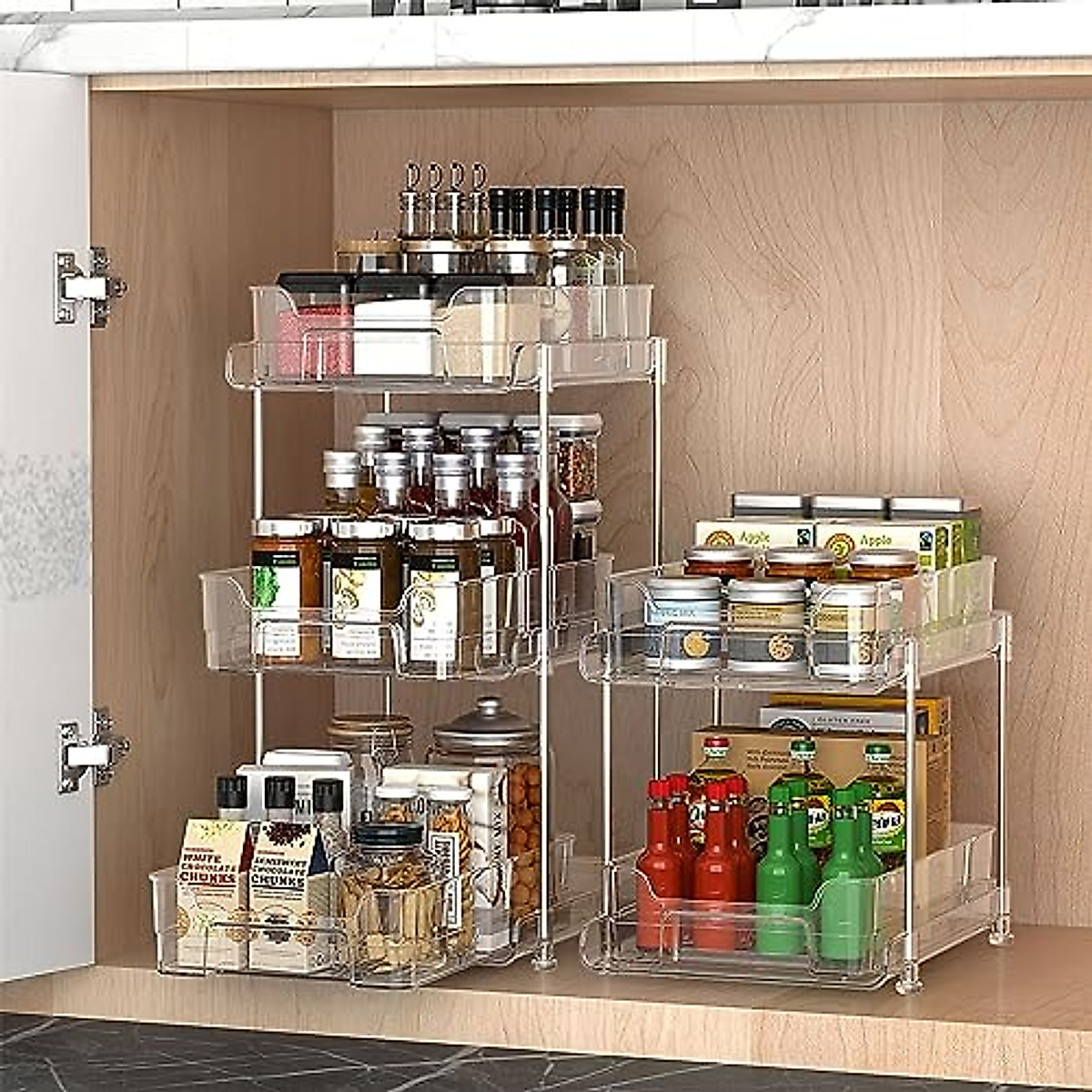 Mezdbrud Bathroom Organizer, Bathroom Counter Organizer 2 Tiers Clear Under the Sink Organizer Kitchen Organizers Storage Pull Out Cabinet Organizer Makeup Organizer for Vanity Perfume Tray (2 Tiers)