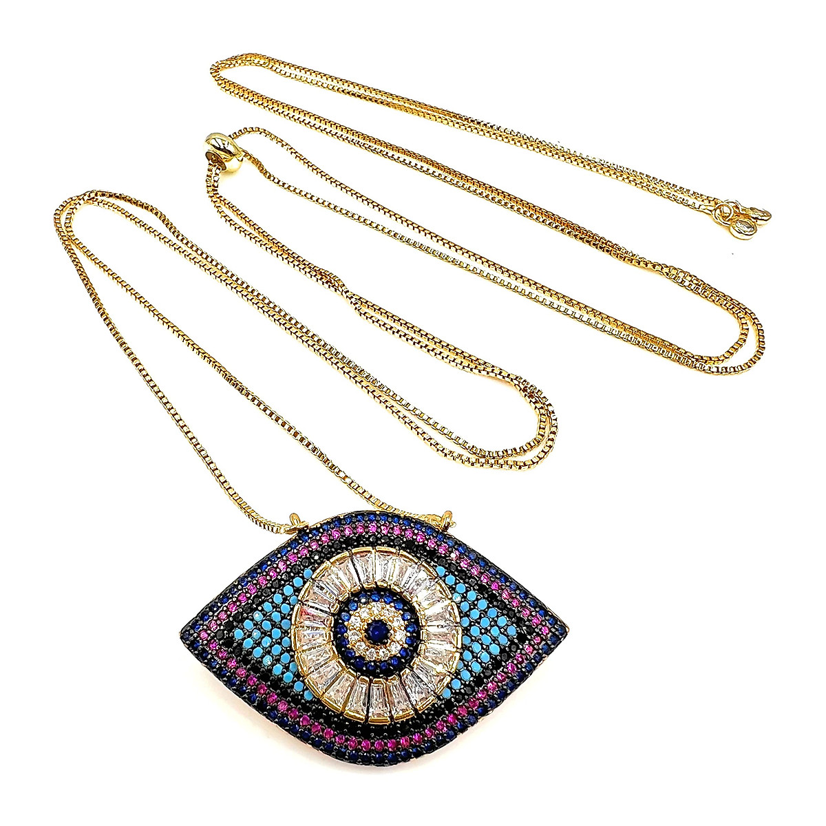 LESLIE BOULES Evil Eye Necklace for Women 18K Gold Plated Sliding Chain Protection Jewelry (FASHION)