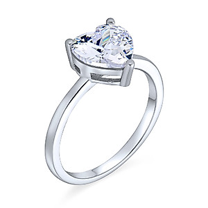 Bling Jewelry 925 Sterling Silver Heart Shaped CZ Solitaire Engagement Ring 2ct - Size 7