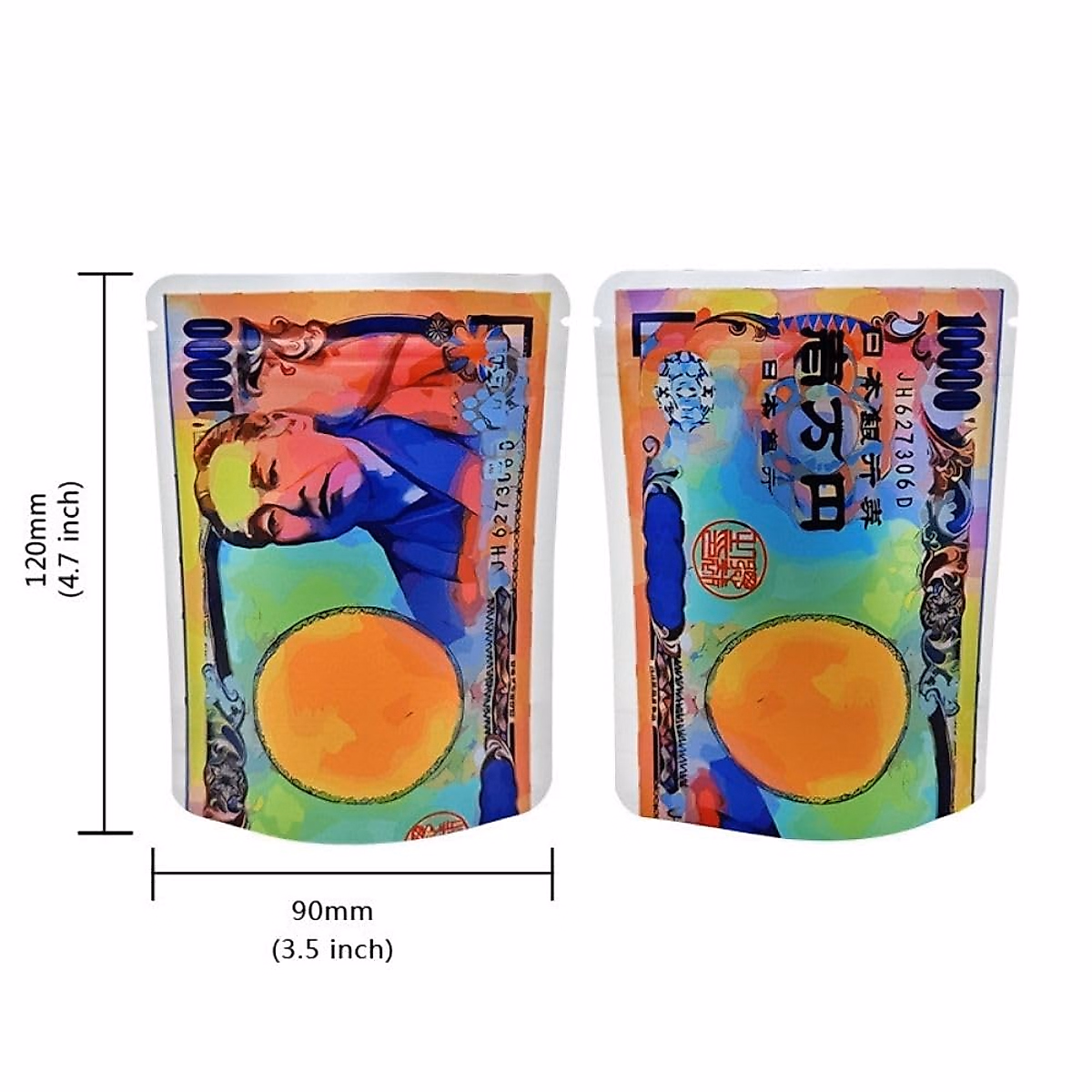 Generic 100 Pack Money Designed Dollars Japanese Yen Storage Baggies Resealable 3.5 Gram Snack Candy Bags 3.5 x 4.75 inches