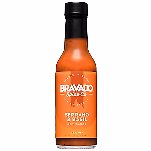 Serrano And Basil Hot Sauce By Bravado Spice Gluten Free, Vegan, Low Carb, Paleo Hot Sauce All Natural 5 oz Hot Sauce Bottle Award Winning Gourmet Hot Sauce