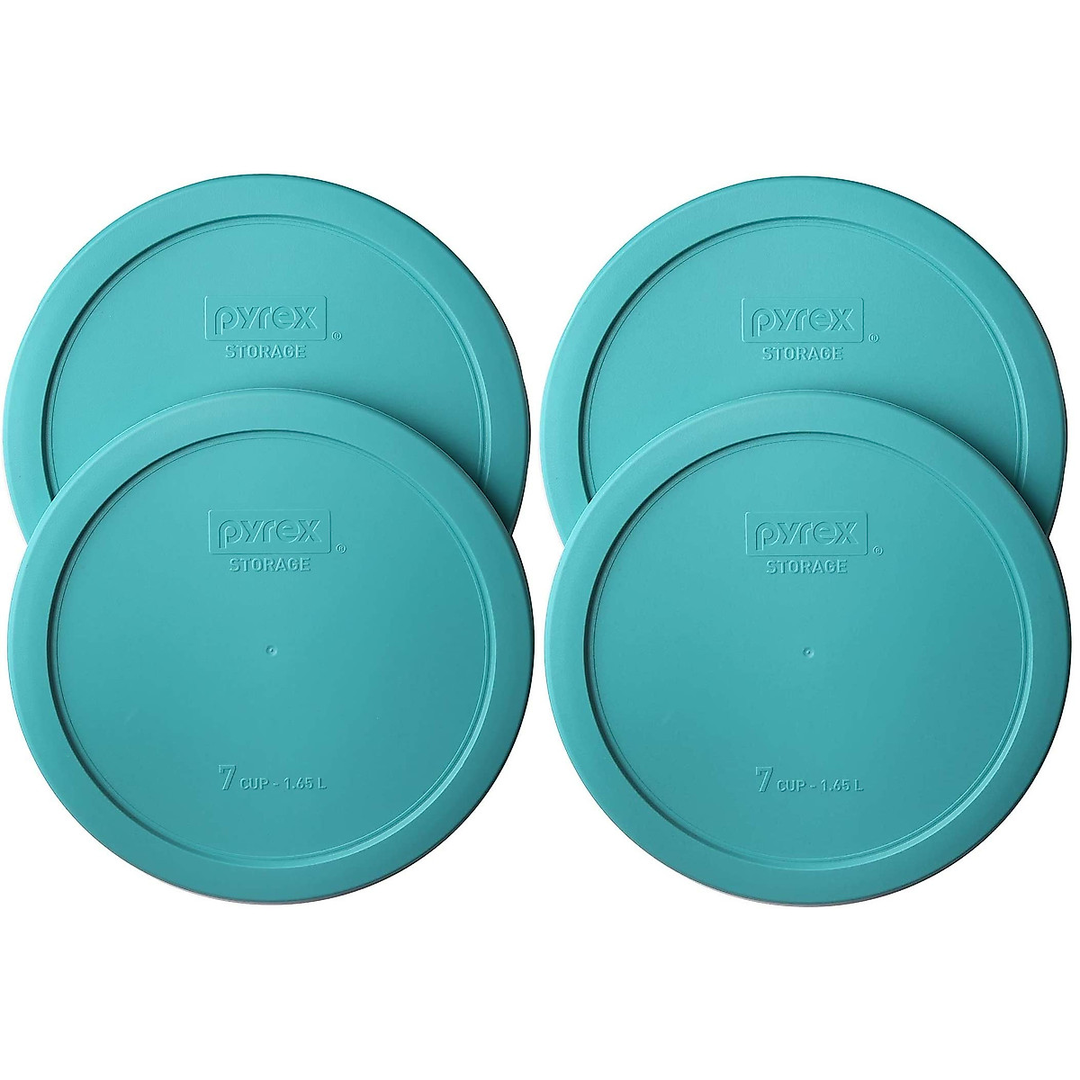 Pyrex 7402-PC 7-Cup Turquoise Plastic Food Storage Lid, Made in USA - 4 Pack