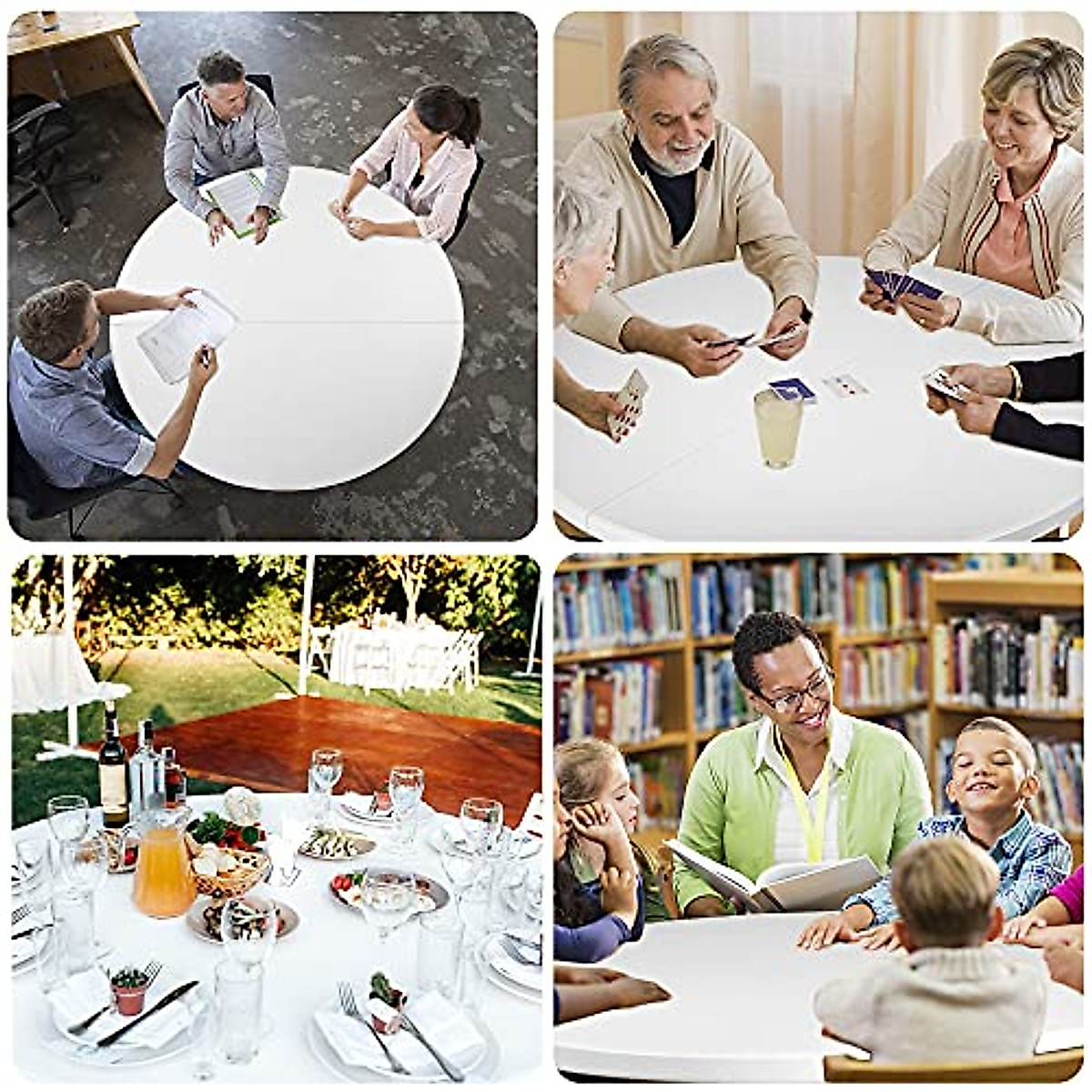 Vilobos Round Folding Table, 4.4-Foot 53” Dia Portable Plastic Table Comfortable for 6 to 8 Seat, Party Banquet Table for Conference Card Camping Wedding Dining Outdoor Picnic Family Festival Events