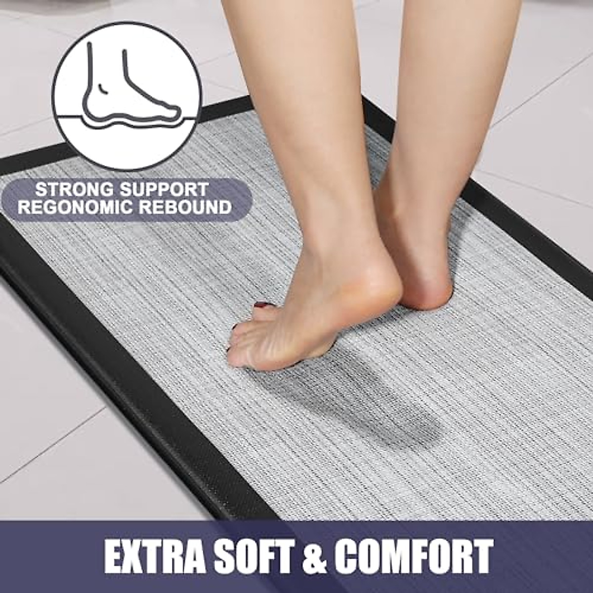WEZVIX Anti Fatigue Kitchen Mat [2 PCS], Cushioned Non-Skid, Waterproof Floor Mat, Ergonomic Comfort Foam Standing Rugs for Floor, Kitchen, Office, Sink, Laundry - Black and Grey