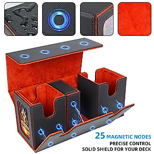 AFIING Mtg deck box with commander display- Fits 200 Double Sleeved Cards,3-in-1Card Deck Case,Strong Magnet Card Organizer For Magic Commander TCG CCG,4Dividers &2 Toploaders, Black/Red