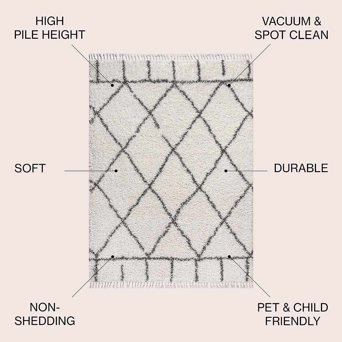 JONATHAN Y MCR101B-3 Mercer Shag Plush Tassel Moroccan Geometric Trellis Indoor Area-Rug Bohemian Contemporary Easy-Cleaning Bedroom Kitchen Living Room, 3 X 5, Cream/Grey