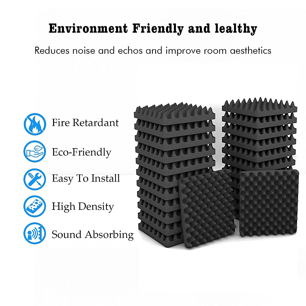180° Acoustic Panels Egg Crate 24 Pack 2 inch 12" W x 12" L | Acoustic Foam Panels | Acoustic Panels Studio Foam Egg Crate | Egg Crate Soundproof Panels | Noise Absorbing Panels | (24 Pack)