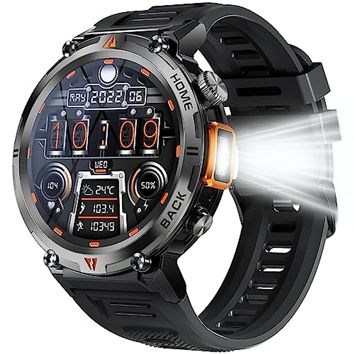 Military Smart Watch for Men Tactical Rugged Smart Watch with Bluetooth Call Flashlight 1.45" Big Screen Fitness Tracker Heart Rate Sleep Monitor Watch Waterproof Sports Smartwatch for iPhone Android