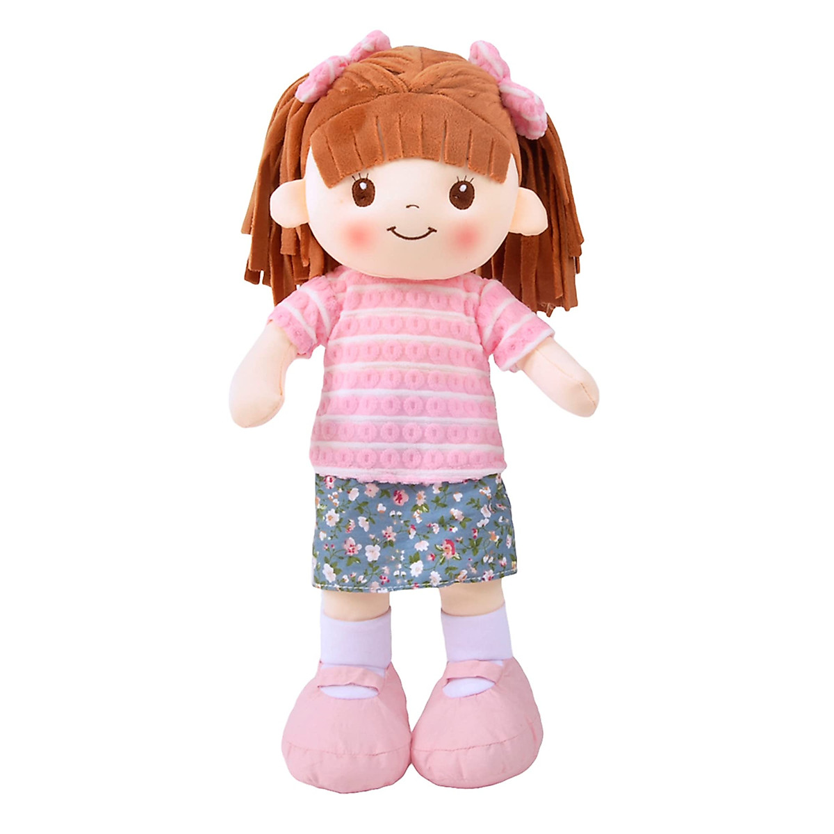 Linzy Toys, 16" Little Sweet Hearts Interactive Soft Plush RAG Doll, Embroidered FACE & Removable Clothes, Educational Doll, Muñecas de trapo para niña, First Doll for Kids (90958) , Floral