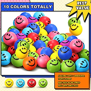 100 Pcs Mini Smile Face Stress Balls 1.57 Inch Colored Stress Balls in Bulk Soft Foam Funny Face Ball Small Stress Relief Balls for Teens Adults Finger Exercise School Carnival Reward Party Bag Gift