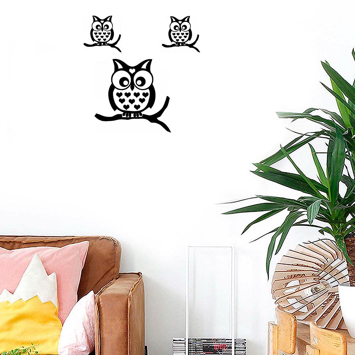 BIBITIME Nursery Decor Vinyl Sticker 3 Branches Owls Wall Decal Birds Family Living Room PVC Decorations Baby Kids Boys Girls Children Bedroom Classroom Art Decals