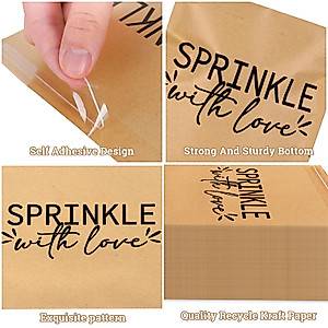 AnyDesign 100 Pack Donut Candy Bags Self-Adhesive Sprinkle with Love Kraft Paper Goodie Treat Bags Natural Brown Gift Snack Buffet Bags for Baby Shower Doughnut Time Supplies