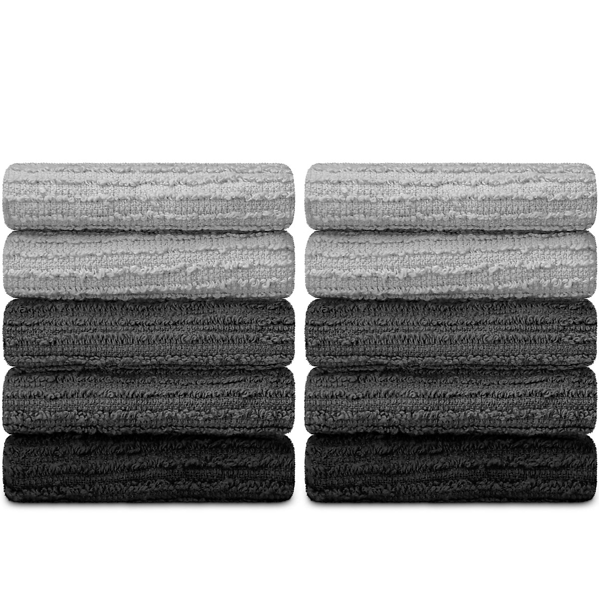 DecorRack 10 Pack Kitchen Dish Towels, 100% Cotton, 12 x 12 Inch, Small Dish Cloths, Perfect Cleaning Cloth for Washing Dishes, Kitchen, Bar, Counter and Car, Gray (Pack of 10)