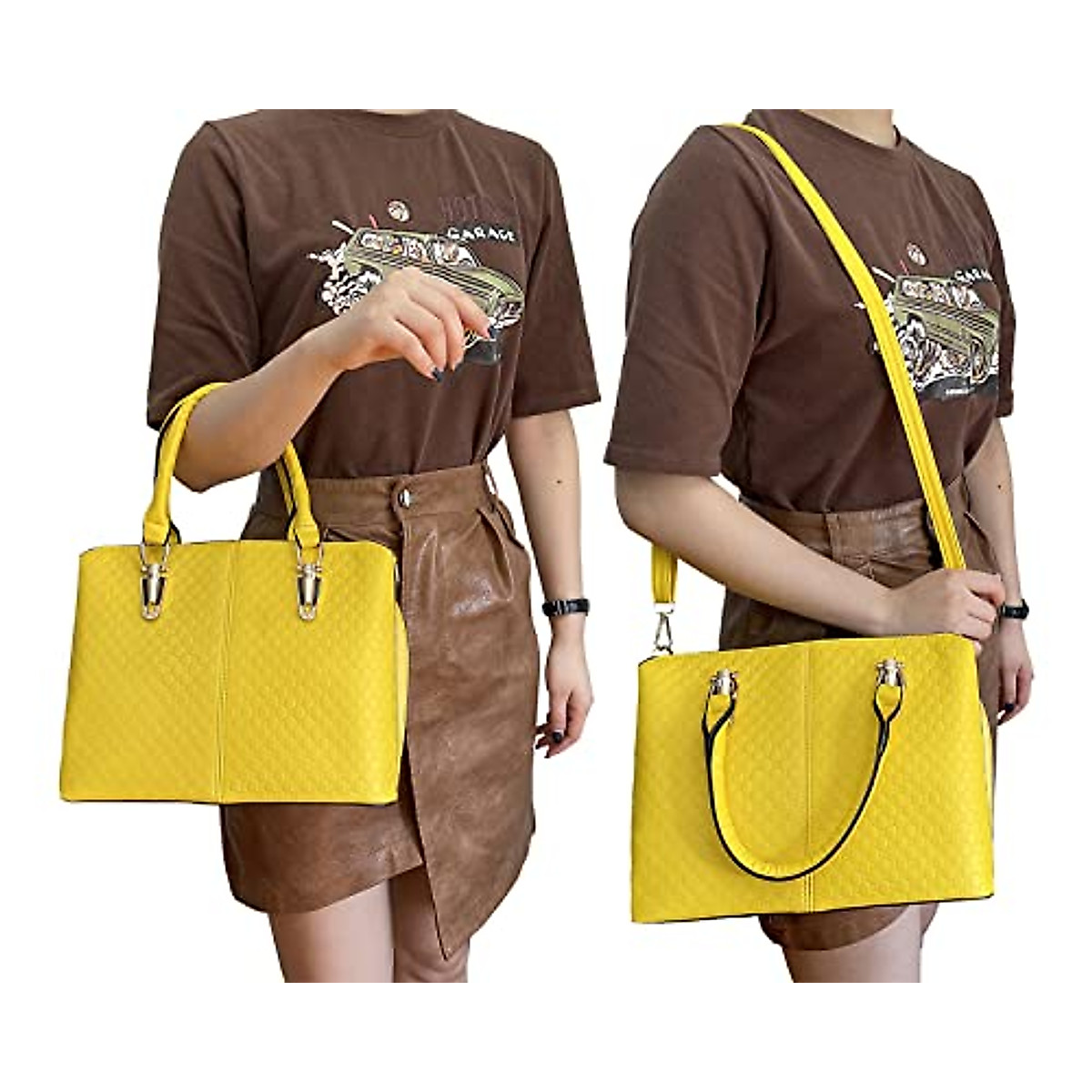 JHVYF Casual Top Handle Handbag Purse Satchel Pu Leather Shoulder Bag Women T Yellow