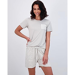 2 Pack: Womens Short Sleeve Tops Striped Pajama Sets Shorts Ladies Summer Soft 2 Piece Matching Cute Comfy Sleepwear Pajamas Adult Loungewear Bottoms lounge Pijamas de Mujer Pj Women - Set 1, Large